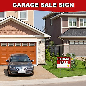 Garage Sale Sign, 17" x 13" Garage Sale Signs with Stakes, Yard Sale Signs with Stakes, Weather-proof Garage Sale Sign with Arrow Garage Sale Signs with Metal Stakes for Outdoor Estate (6 Pcs)
