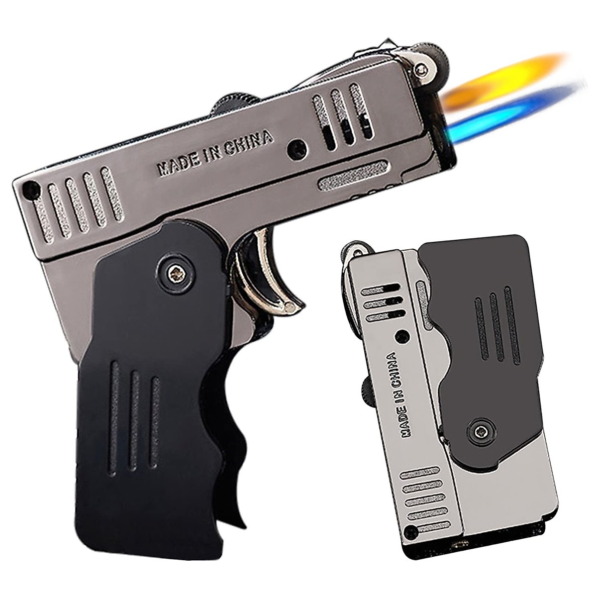 Torch Lighter, Switchable Jet Flame Lighter Butane Refillable with Lockable Function, Foldable Cool Design Lighters, Windproof Adjustable Jet Flame and Soft Flame(without Butane Gas)-Black