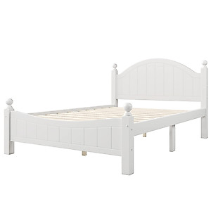 Full Size Platform Bed with Headboard and Footboard, Wood Full Bed Frames with Slat Support, Concise Style Full Size Bed for Kids,Teens, Adults, No Box Spring Needed (Milky White)