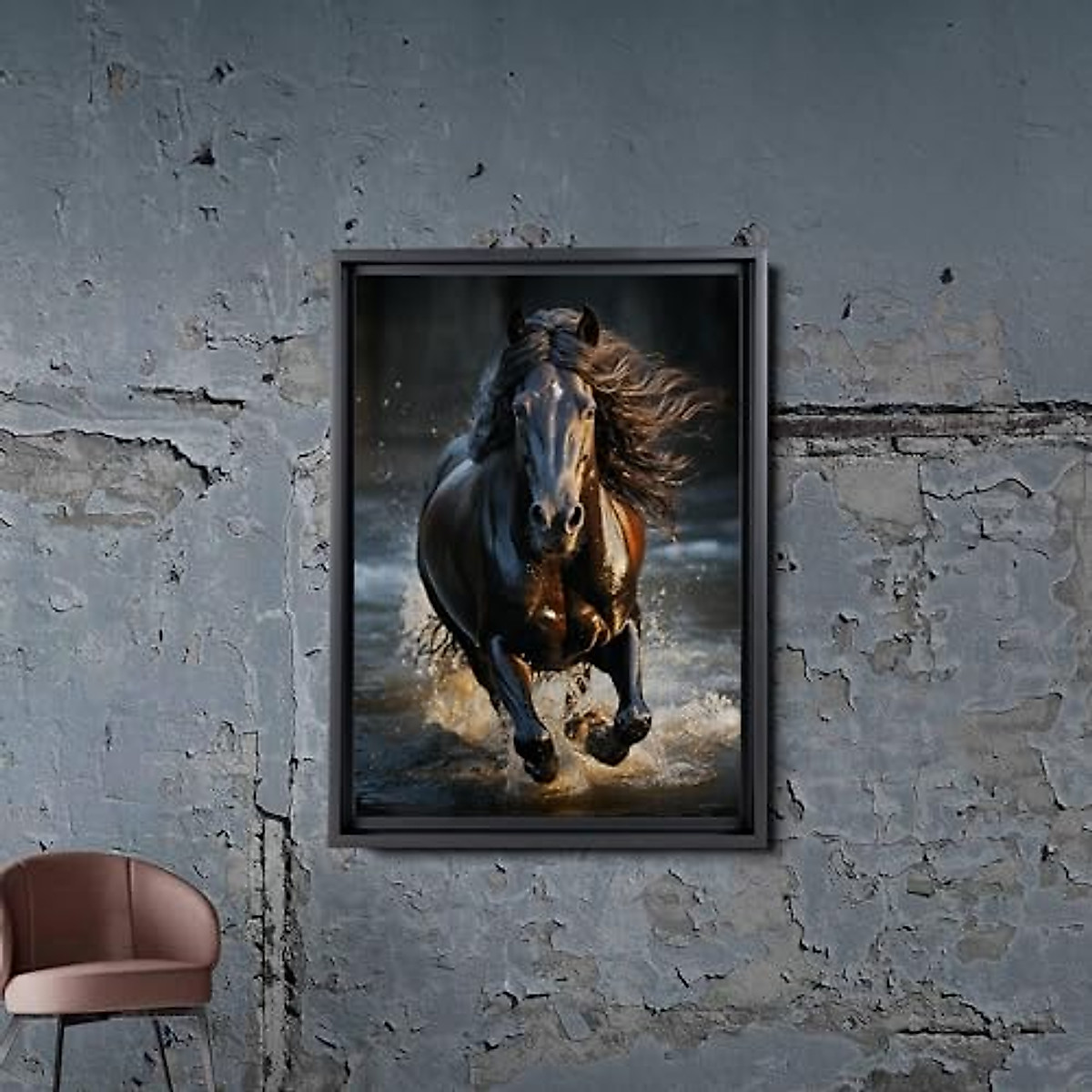 Majestic Black Stallion Galloping In The Clouds, Black Horse On Salt Flats, Canvas Print, Black Horse Print, Black Horse Wall Art, Decor Canvas, Home Decor