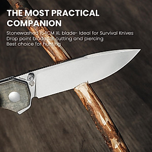 Kizer Begleiter (XL) EDC Pocket Knife, Micarta Handle Folding Knives with Flipper, 154CM Steel V5458C2