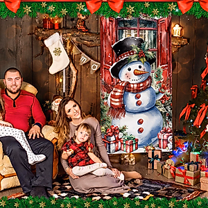 Christmas Door Cover Snowman Decoration Xmas Large Photography Background Banner Porch Sign for Winter Indoor Outside Front Door Banner Farmhouse Party Supplies 6 x 3 Feet