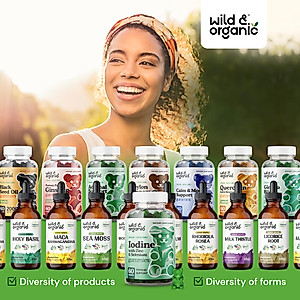 Wild & Organic Iodine Gummies 250mcg - Immune Support Complex w/Potassium Iodide - Selenium Zinc Iodine Supplement for Immunity & Overall Support - 60 Vegan, Pectin-Based Gummies