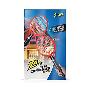 Zap It Bug Zapper Rechargeable Bug Zapper Racket, Electric Fly Swatter, Mosquito Zapper, 4,000 Volt, USB Charging Cable, 2 Pack (Medium, Red)