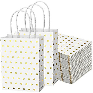 24 Pcs Gold Dot Gifts Bags Small Gift Bags Small Size Mini Gift Bag with Handles Paper Gift Wrap Bags for Nurse Teacher Party Favors Wedding Party Supplies (White, 5.9 x 4.3 x 2.4 Inch)