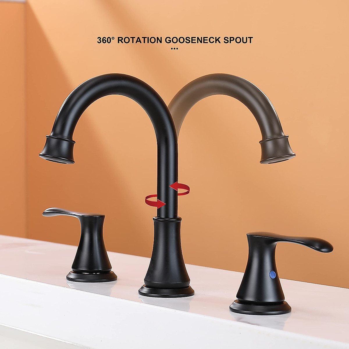 KirlystonE Matte Black Widespread Bathroom Sink Faucet, 8-Inch Black Widespread Vanity Faucet for 3-Hole Bathroom Sink with Drain Assembly and Supply Lines