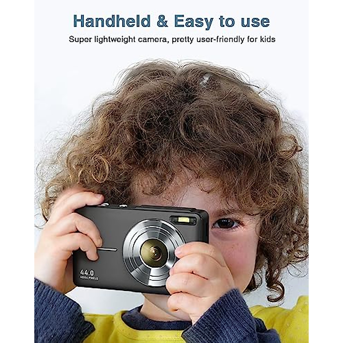 Digital Camera, FHD 1080P Kids Camera with 32GB Card, 2 Batteries, Lanyard, 16X Zoom Anti Shake, 44MP Compact Portable Small Point and Shoot Cameras Gift for Kid Student Children Teens Girl Boy(Black)