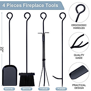 Sturdy Firewood Rack Fireplace Tools Set with 4 Fireplace Accessories Brush Shovel Poker Tong, Vertical Design 2 Shelves Log Storage Rack Holder, Holds a Great Amount of Wood Fireside Logs