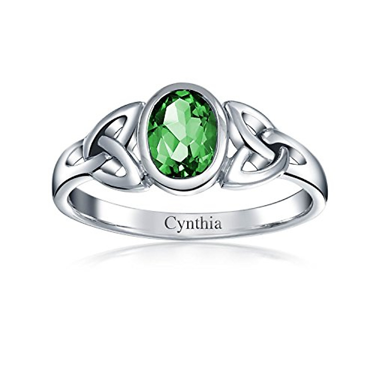Bling Jewelry Celtic Simulated Green Emerald CZ Trinity Love Knot Triquetra Infinity Ring For Women Teen Thin Band Ring .925 Sterling Silver Custom Engrave