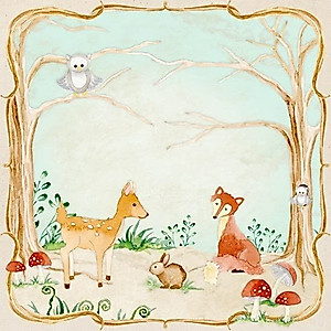 CafePress Woodland Creatures Animals Deer Fox Rabbit Owl Art Natural Canvas Tote Bag, Reusable Shopping Bag