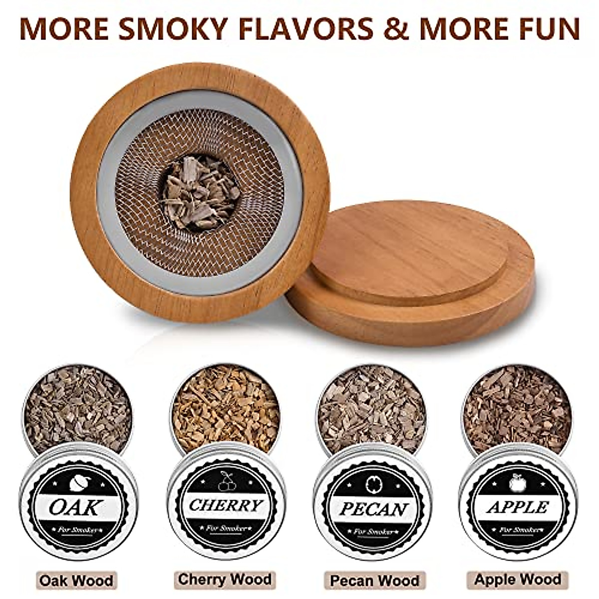 Cocktail Smoker Kit - Bourbon Drink Smoker & 4 Flavors Wood Chips-Old Fashioned Chimney Drink Smoker Kit for Infuse Whiskey, Cocktail, Wine, Meat, Cheese -Gift for Whiskey Lovers, Dad, Husband, Men