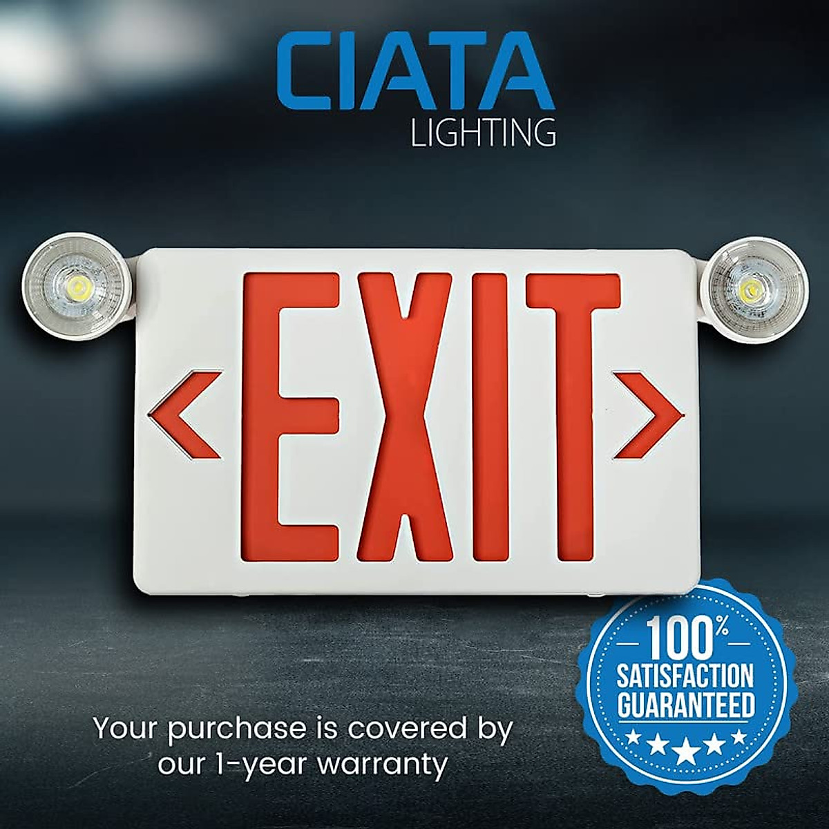 Ciata Ultra Bright Led Decorative Red Exit Sign & Emergency Light Combo with Battery Backup, Fire Exit Sign with Lights, Lighted Exit Signs with Battery Backup, 6-inch Red Letters - 12 Pack