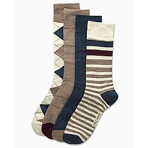 Cole Haan Men's Dress Socks - Patterned Crew Socks, Gift Box (4 Pack), Size 7-12, Brown Multi