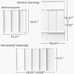 Spakoo Plastic Expandable Drawer Insert Organizer - Utensils Storage Box with 2 Adjustable Components Tray to Fit Drawers Hold Flatware, Cutlery, Silverware For Kitchen, Office, Bathroom