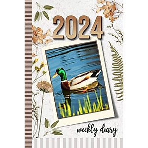 2024 Weekly Diary: 6x9 Dated Personal Organizer / Daily Scheduler With Checklist - To Do List - Note Section - Habit Tracker / Organizing Gift / Mallard Duck In Lake - Rustic Botanical Art Cover
