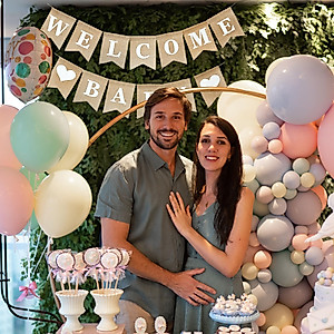 Welcome Baby Sign - Pre-Strung Burlap Welcome Baby Banner - Elegant Baby Announcement Sign for Boy and Girl - Newborn Birth Hospital Signs - Baby Arrival Banners - Adorable Baby Shower Decor