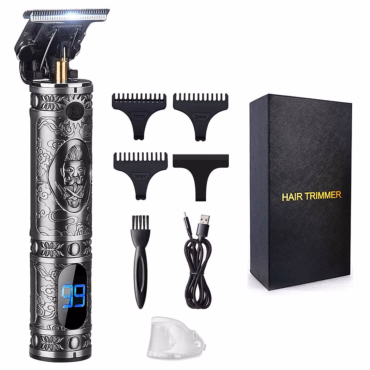 Suttik Hair Trimmer for Men, Professional Hair Clippers for Barber, Beard Trimmer for Men, Cordless Edgers Clippers, Ornate Knight T-Blade Close Cutting Trimmer with LCD, Gray