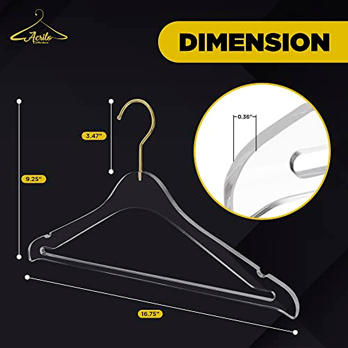 Acrylic Clear Suit Hangers, high-end Quality Clothes Hangers with Non Slip Pants bar Gold Swivel Hook for Luxurious Closets (Gold Suit 5 Pack)