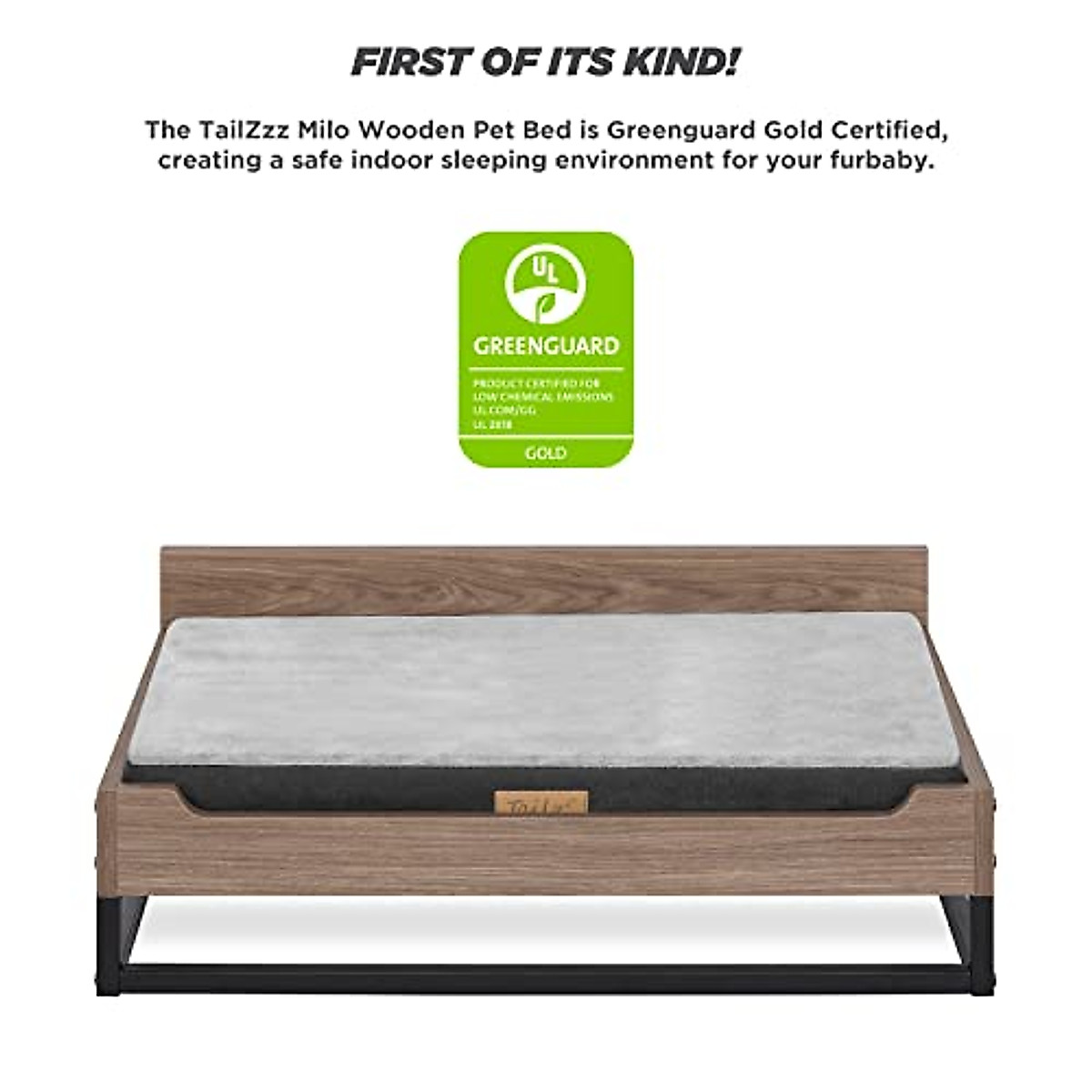 Wooden Dog Bed and Dog Couch with Water-Resistant Mattress, Small to Medium Elevated Pet Bed with Calming mattress, Greenguard Gold Certified, Dog Beds & Furniture, Milo - TailZzz