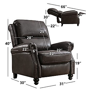 CANMOV Pushback Recliner Chair Leather Armchair Push Back Recliner with Rivet Decoration Single Sofa Accent Chair for Living Room, Dark Grey