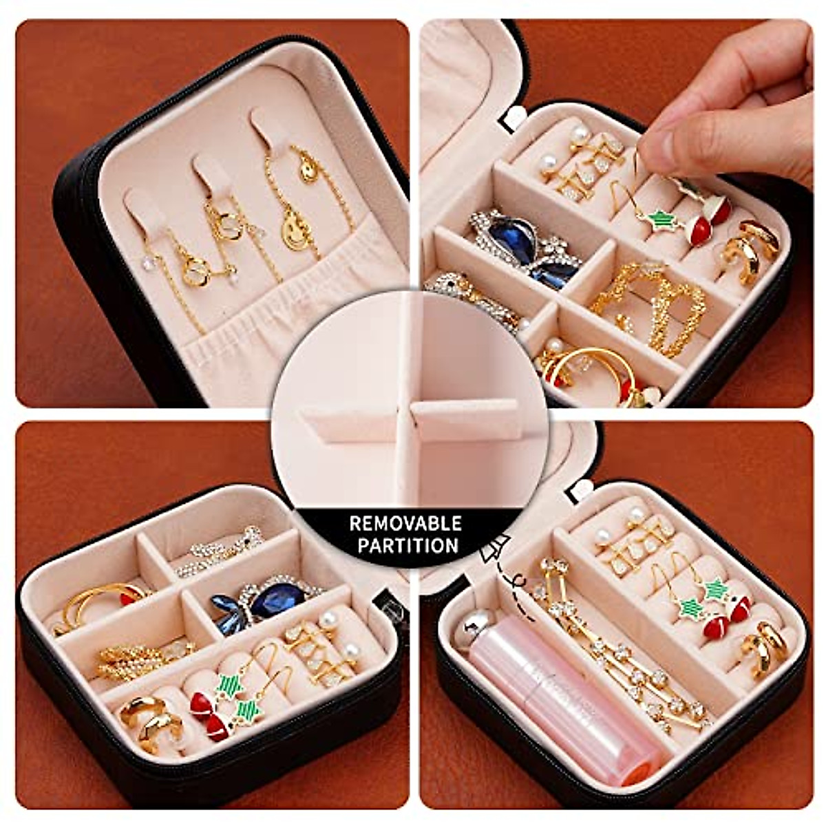 Portable Travel Mini Jewelry Box Leather Jewellery Ring Organizer Case Storage Gift Box Girls Women (black).