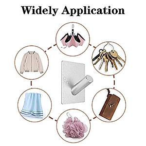 BATHHOLD Adhesive Wall Hooks,Towel Hooks Coat Hooks Heavy Duty Hooks Waterproof Aluminum for Hanging, Robe, Clothes, Hat, Kitchen Utensils Stick on Bathroom,Bedroom or Kitchen (Sliver, 8Packs)