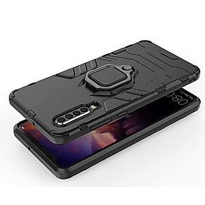 Phone Case for Huawei P30 with Tempered Glass Screen Protector Cover and Magnetic Ring Holder Stand Kickstand Slim Hard Cell Accessories Huwai Hawaii Hwauei Haweii P 30 Boys Women Girls Cases Black