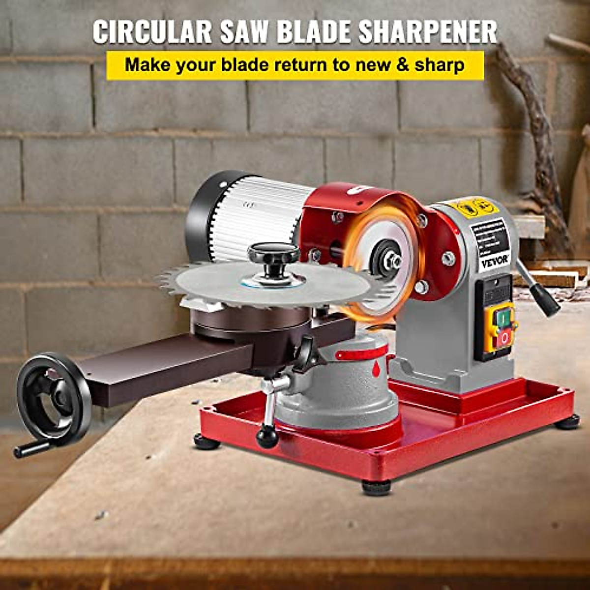Mophorn Circular Saw Blade Sharpener 5" Grinding Wheel Size, Rotary Angle Mill Grinding Machine 370W, Saw Blade Sharpener Machine for Carbide Tipped Saw Blades