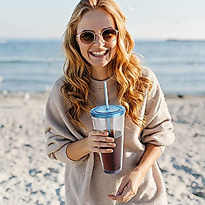 Zukro Acrylic Tumbler with Straw and Lid 32 oz, Double Walled Clear Plastic Straw Cup,Reusable Insulated Cup Perfect for Parties, Birthdays, Customization, Clear,2 Pack,