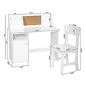 UTEX Kids Study Desk with Chair, Wooden Children School Study Table with Hutch and Chair for 3-8 Years Old, Student's Study Computer Workstation & Writing Table for Home School Use,White
