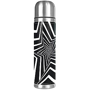 Black and White Vertigo Background Stainless Steel Water Bottle, Leak-Proof Travel Thermos Mug, Double Walled Vacuum Insulated Flask 17 OZ