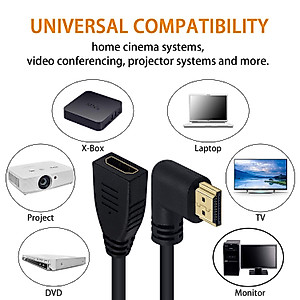 Poyiccot 8K HDMI Extension Cable, Short 8K HDMI 90 Degree Right Angle Male to Female HDMI 2.1 Cable Adapter 48Gbps with 8K 60Hz Video and 3D HDR for TV/Xbox /PS4 /PS5 (Right M/F), 0.5feet