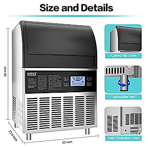 GSEICE Commercial Ice Maker Machine,440lbs/24H with 80lbs Ice Storage Capacity, 24” Air Cooled Freestanding Ice Machine, Automatic Operation Self Clean Ice Cube Maker for Home Office Bar Restaurant
