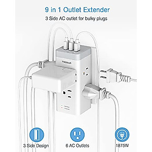 Multi Plug Outlet Extender with USB, TESSAN Surge Protector Outlet with 3 USB Wall Charger, 1050J Multiple Outlet Expander with 6 Electrical Outlet for Home, Dorm Room Essentials