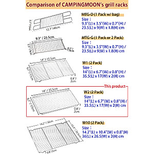 CAMPINGMOON Grill Racks Cooling Racks for Grilling Baking Cooking 304 Stainless Steel 2pcs set W2 14"(L) x 6 ¾"(W) Grid Wire Oven safe Dishwasher-safe