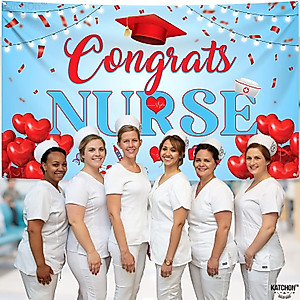 KatchOn, Congrats Nurse Banner Red and Blue - 72x44 Inch | Nurse Graduation Banner, Nursing Graduation Decorations Class Of 2024 | Congrats Nurse Party Decorations, Nursing Graduation Party Supplies