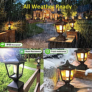 Solar Post Flame Light, Outdoor Deck Fence Post Cap Top LED Light wih Flickering Flame, Waterproof, 4x4 5x5 6x6, Outdoor Garden Firefly String Lights, 30 Leds, (Pack of 2)