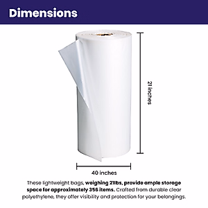 Norton Supply Dry Cleaning Poly Bags - Transparent Plastic Garment Cover, 40" Long, 100 Gauge Thickness, Suit Packing, Travel & Laundry Clothes Closet Hanging