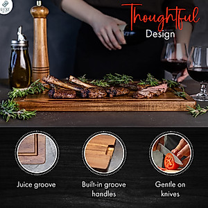 Premium Acacia Wood Cutting Board - Perfect for Chopping Fruits, Vegetables, Cheese and Meat - Large Kitchen Block and Serving Tray Charcuterie Board With Juice Groove (18 x 12 x 1)