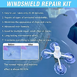 ARRIONO Windshield Repair Kit, Windshield Crack Repair Kit, Automotive Glass Repair Kit with 2 Bottles of Resin, Windshield Repair Kit for Chips and Cracks Quick Fix for Chips, Star-Shaped, Bulls-Eye