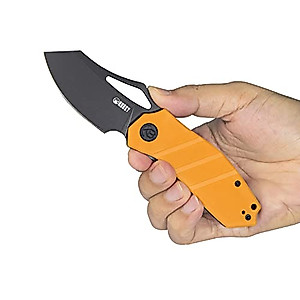 Kubey KU335 Folding Pocket Knife, 2.95 Inch Tanto Plain Blade, G10 Handles Outdoor Camping Hunting Knife with Thumb Hole Open and Reversible Clip, Utility Tool for Men and Women (Yellow)