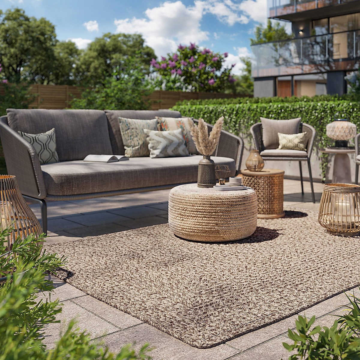 BELLEZE Area Rug Modern Solid Colored Indoor Outdoor Rug, Accent Rug for Patio, Living Room or Kitchen, Luxury Bohemian Style Home Decor, 5' x 8' - Tan