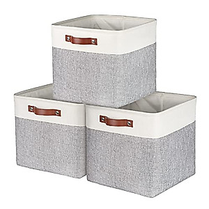 Kntiwiwo Cube Storage Bin Gray Cube Storage Bins for Closet Organizers and Storage Shelves Foldable Storage Cubes with Handles Set of 3，13”x13”x13”