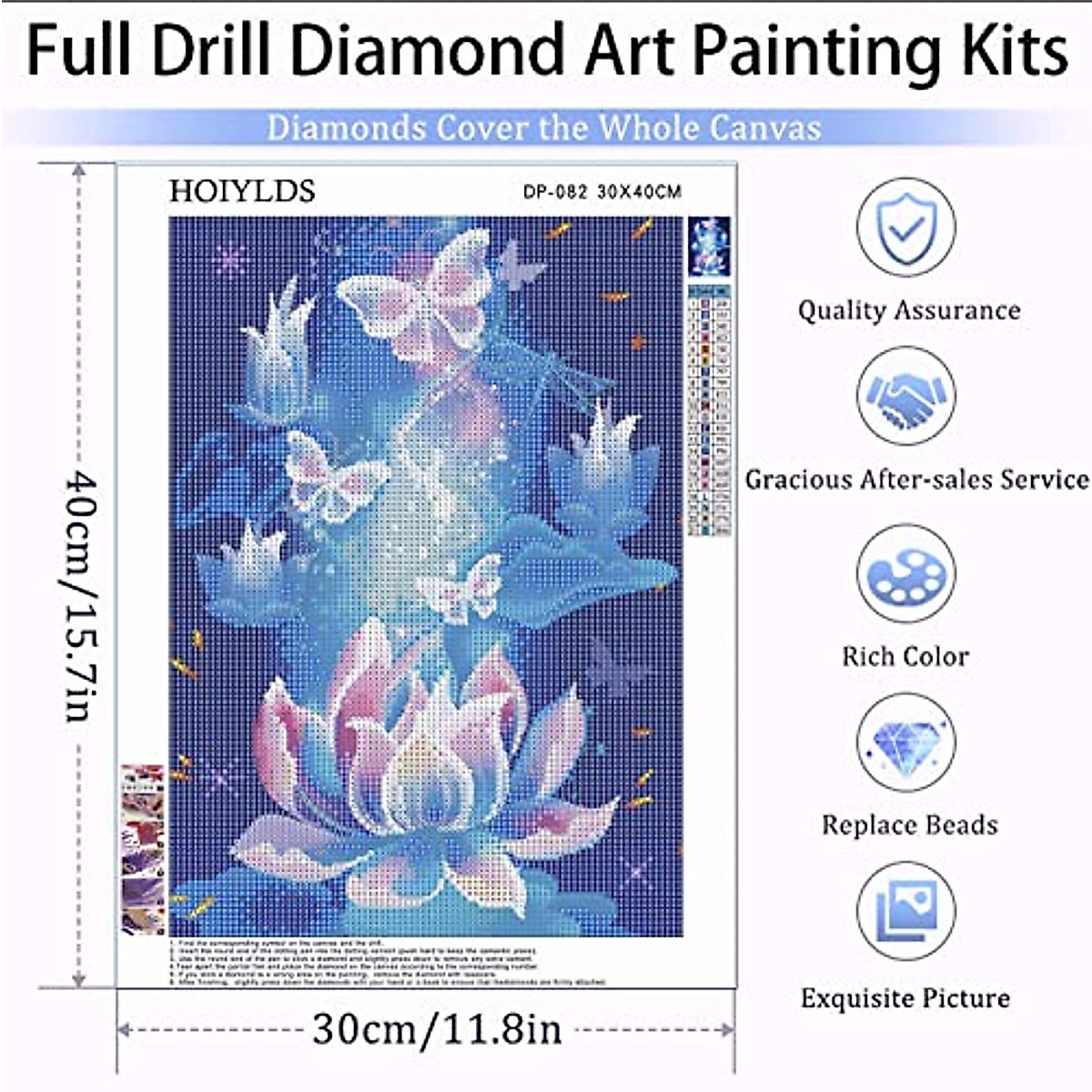 Louts Diamond Art Painting Kits for Adults - Full Drill Diamond Dots Paintings for Beginners, Lotus Butterfly Round 5D Paint with Diamonds Pictures Gem Art Painting Kits DIY Adult Crafts 12x16inch