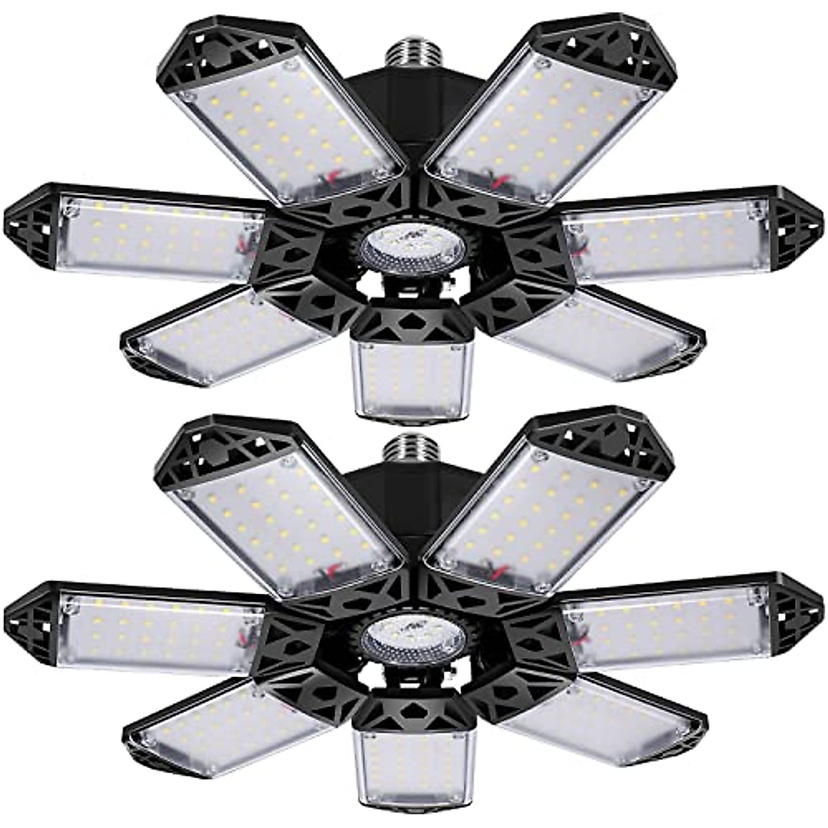 HFengQ 2-Pack LED Garage Lights, 200W Garage Light with 7+1 Multi-Position Panels,20000LM 6500K Deformable LED Ceiling Shop Lights for Garage, Workshop, Basement,Warehouse