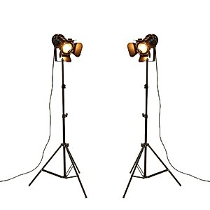 XIHOME Vintage Industrial Black Retro Tripod Adjustable Floor lamp Parking Light, 5 Meter Cable with Foot Switch Parking Light Tripod gooseneck for Living Room Bedroom Office bar Lighting (Pack of 2)