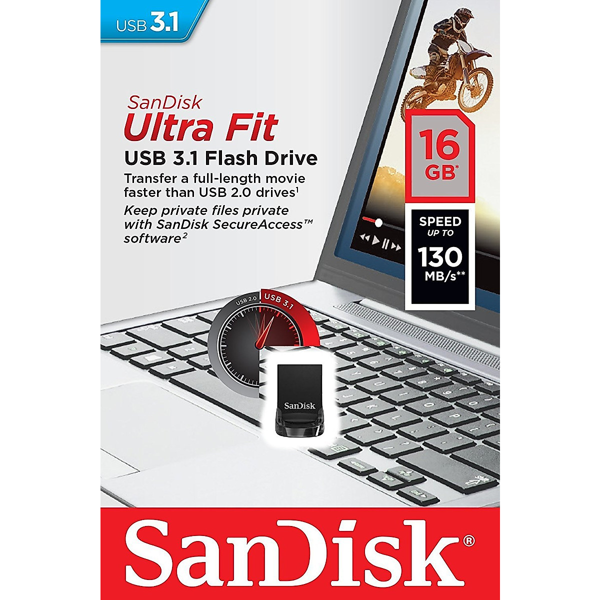 SanDisk 16GB Ultra Fit USB 3.1 Flash Drive (20 Pack) High Speed Memory Pen Drive (SDCZ430-016G-G46) Bundle with (10) Everything But Stromboli Lanyards