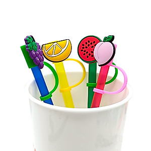 Straw Cover, 9Pcs Silicone Straw Topper, Cute Silicone Reusable Drinking Straw Caps Lids, Soft Silicone Straw Plugs for 7-8 mm Straws(Fruit Straw Cap)