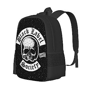 QDUqgTRds Black Metal Label Band Society Backpack,Multifunctional Unisex Classic Bookbags for Mens Popular Cute Daypacks-Climbing Camping Backpacks Suitable for Laptop Work