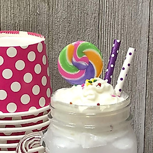Purple Paper Straws - Stripe Chevron Polka Dot - 7.75 Inches - 100 Pack - Outside the Box Papers Brand